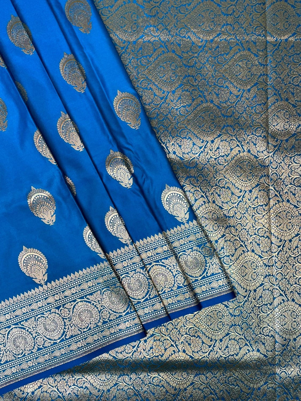 Blue Banaras Katan Silk Saree with Body Butti and Border Design b0403d ...