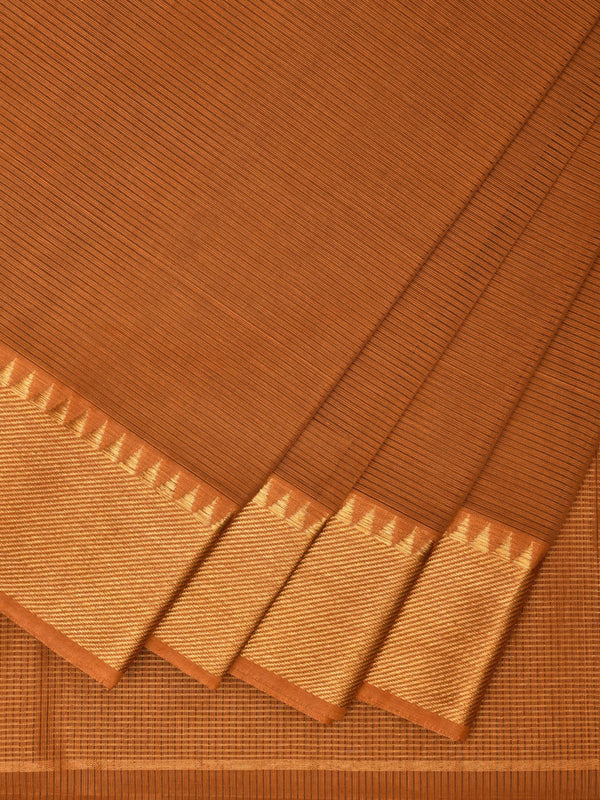Mustard Mangalgiri Cotton Handloom Saree with Strips and Small Temple ...