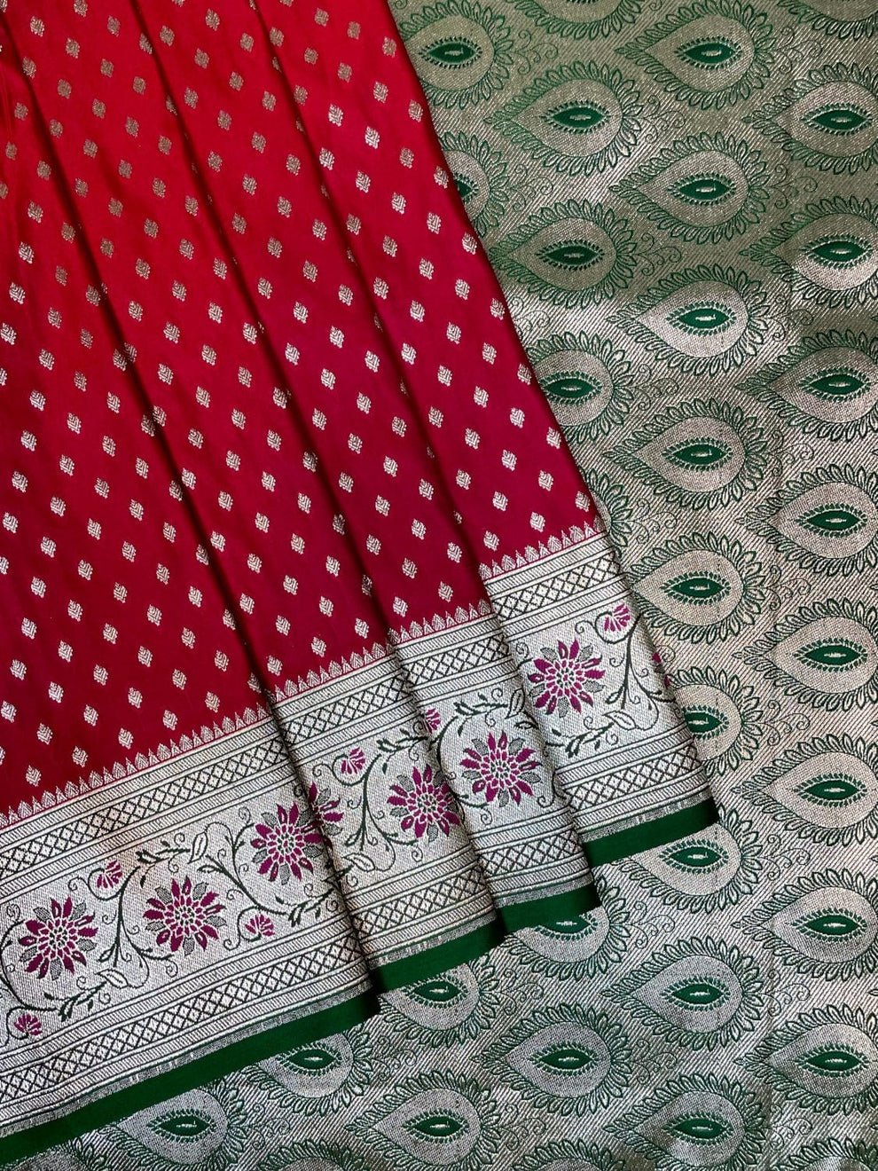 Red Banaras Katan Silk Saree with Body Butti and Border Design b0372s ...
