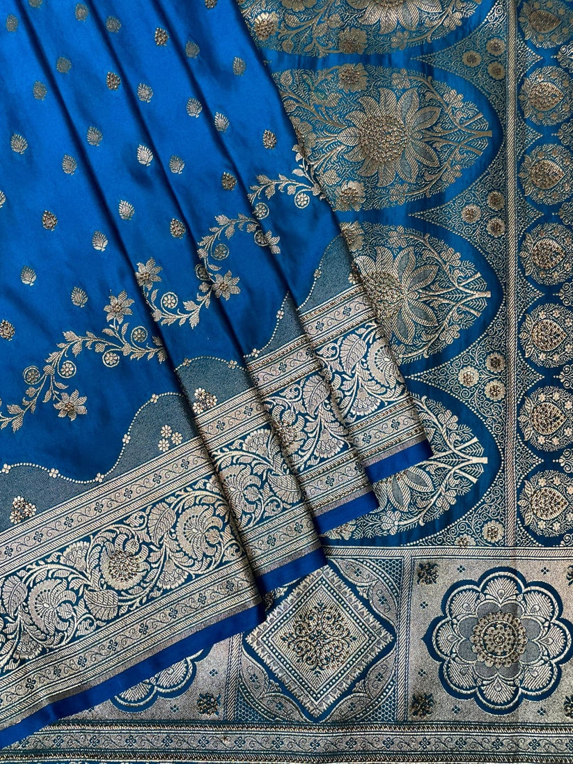 Royal Blue Banaras Katan Silk Saree with Body Butti and Border Design ...