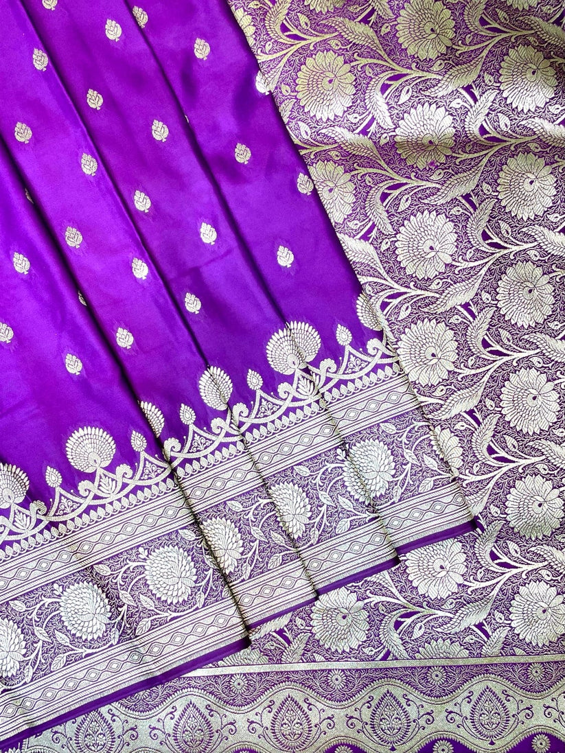 Violet Banaras Katan Silk Saree with Body Butti and Border Design b040 ...